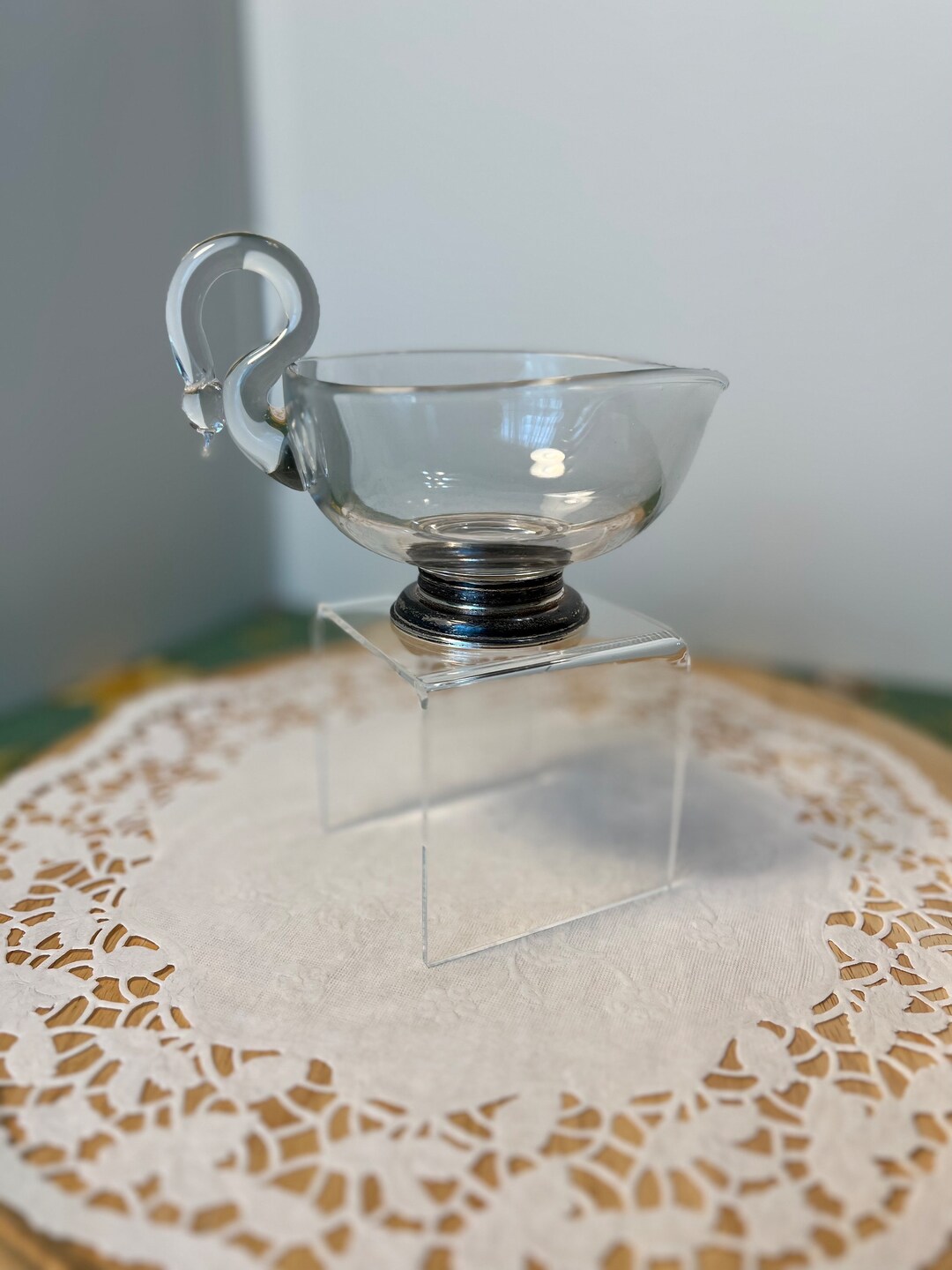 Vintage Crystal Swan Handle Creamer Silver Base - Etsy