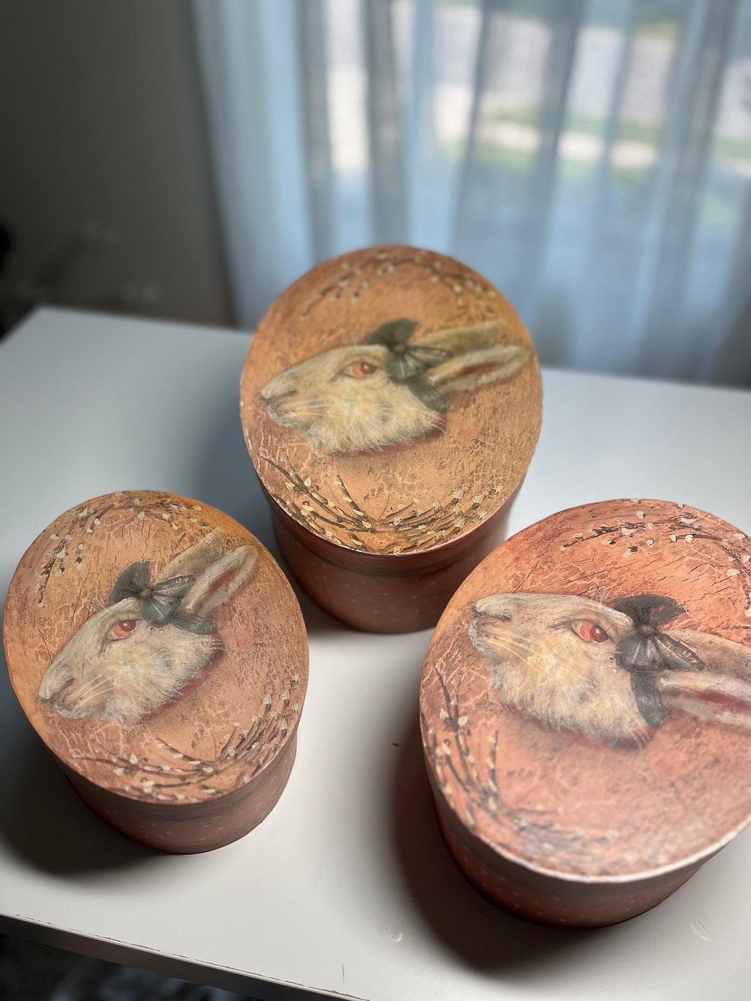 Vintage Rabbit Oval Nesting Boxes Set of Three - Etsy