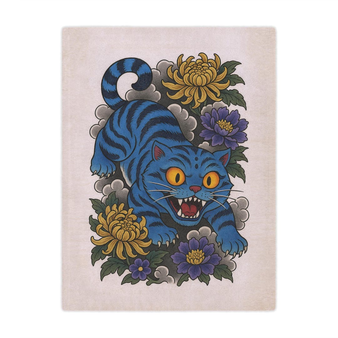 Kpop Demon Hunters Demon Cat Minky Blanket | Derpy Cat Tattoo Style - Etsy