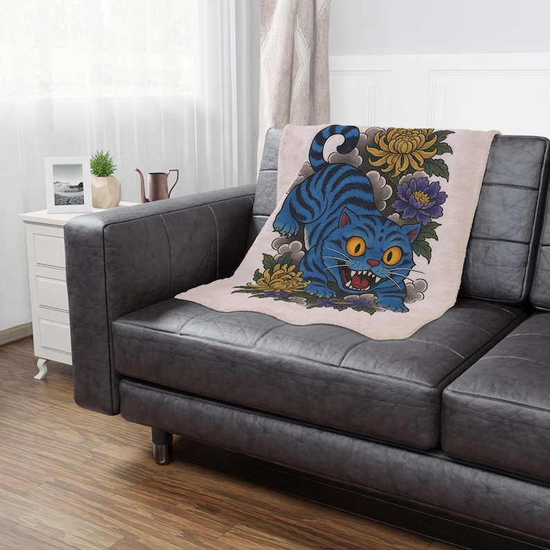 Kpop Demon Hunters Demon Cat Minky Blanket | Derpy Cat Tattoo Style - Etsy