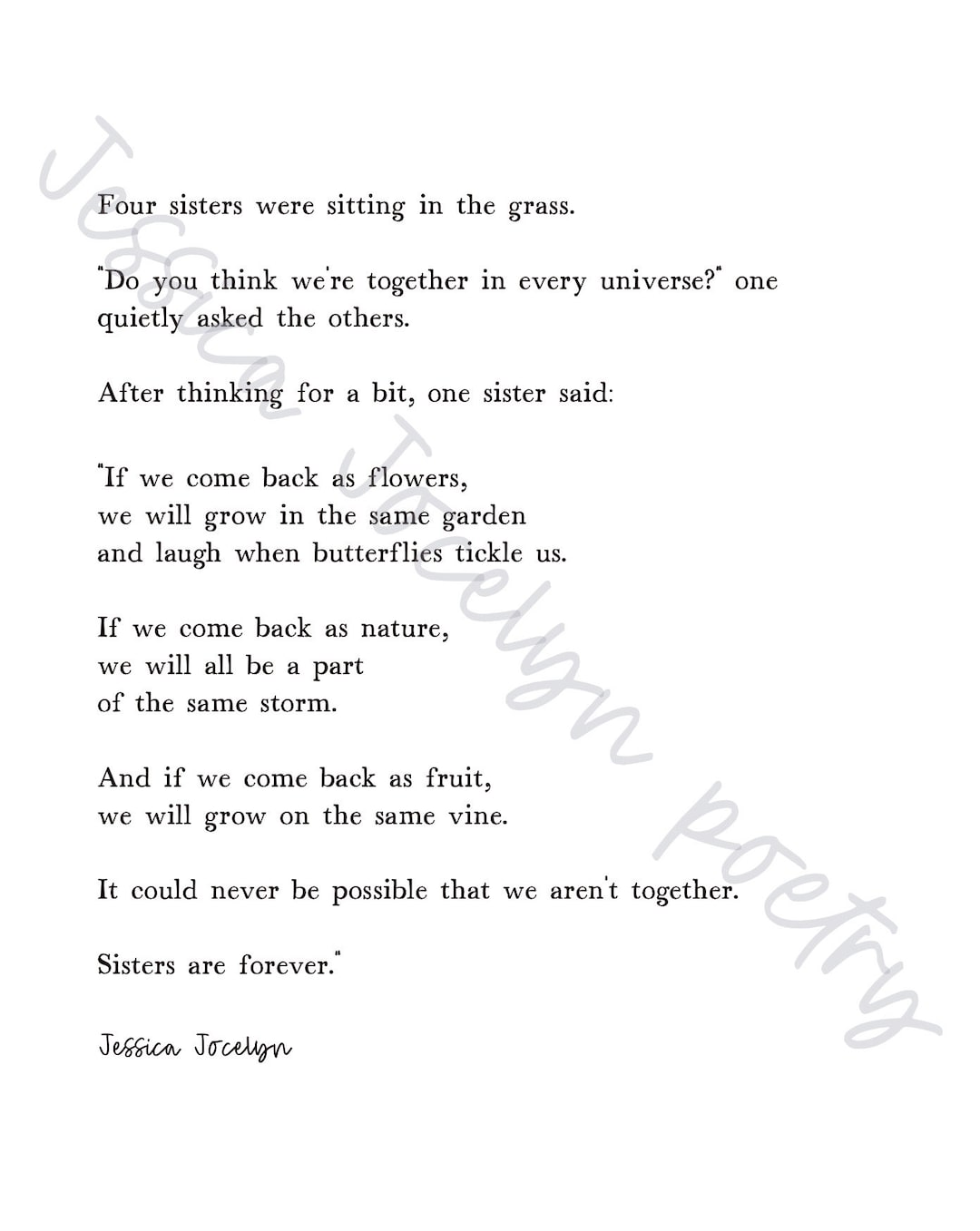 Sisters Are Forever Poem (for 4 Sisters) No Artwork - Etsy