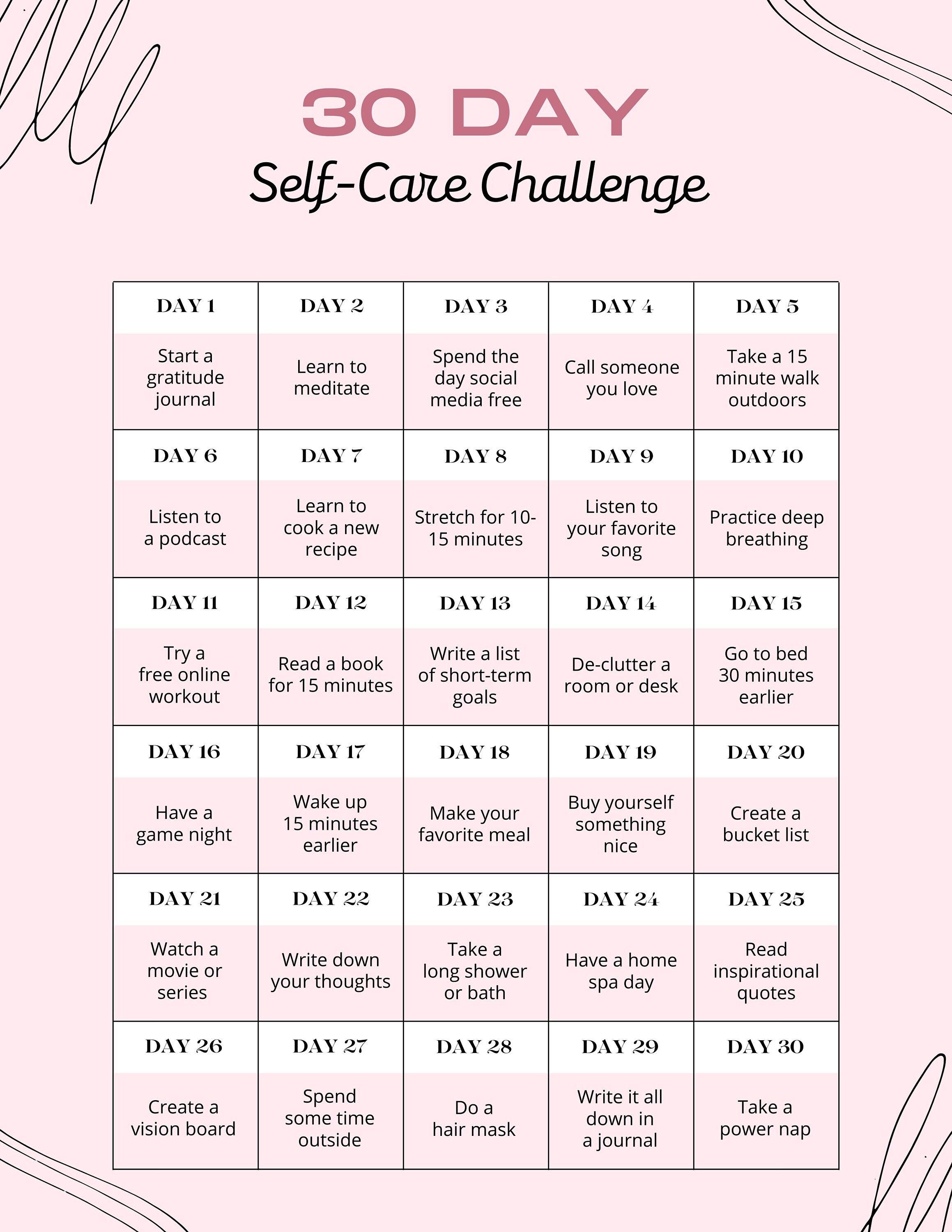 Self Care Challenge, Instant Download, Month Plan, Month Challenge - Etsy
