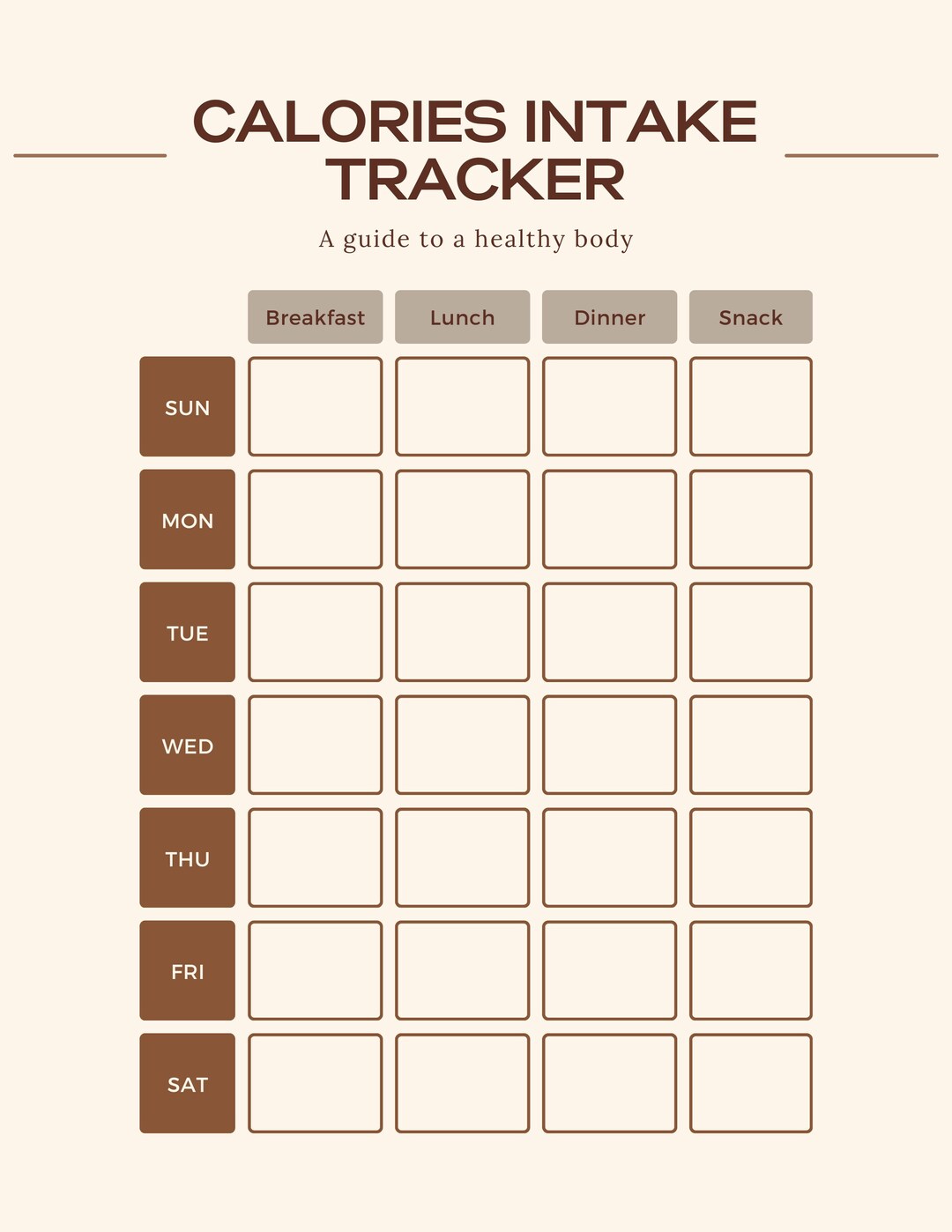 Calorie Intake Tracker, Fitness Plan, Workout Template, Calorie Planner ...