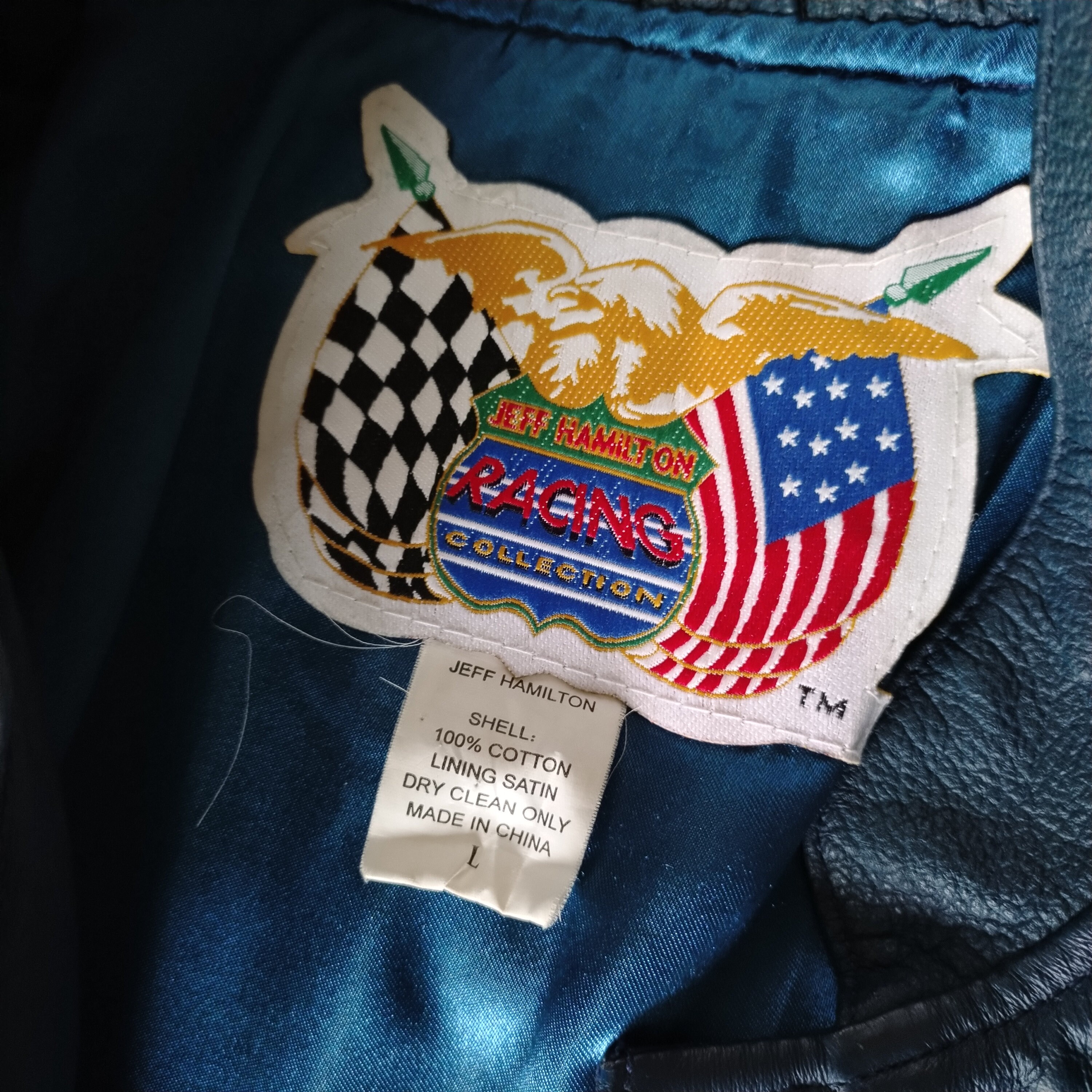 Jeff Hamilton Racing Jacket Blue Leather Jacket Biker Jacket Moto Jacket Size L FREE SHIPPING ...