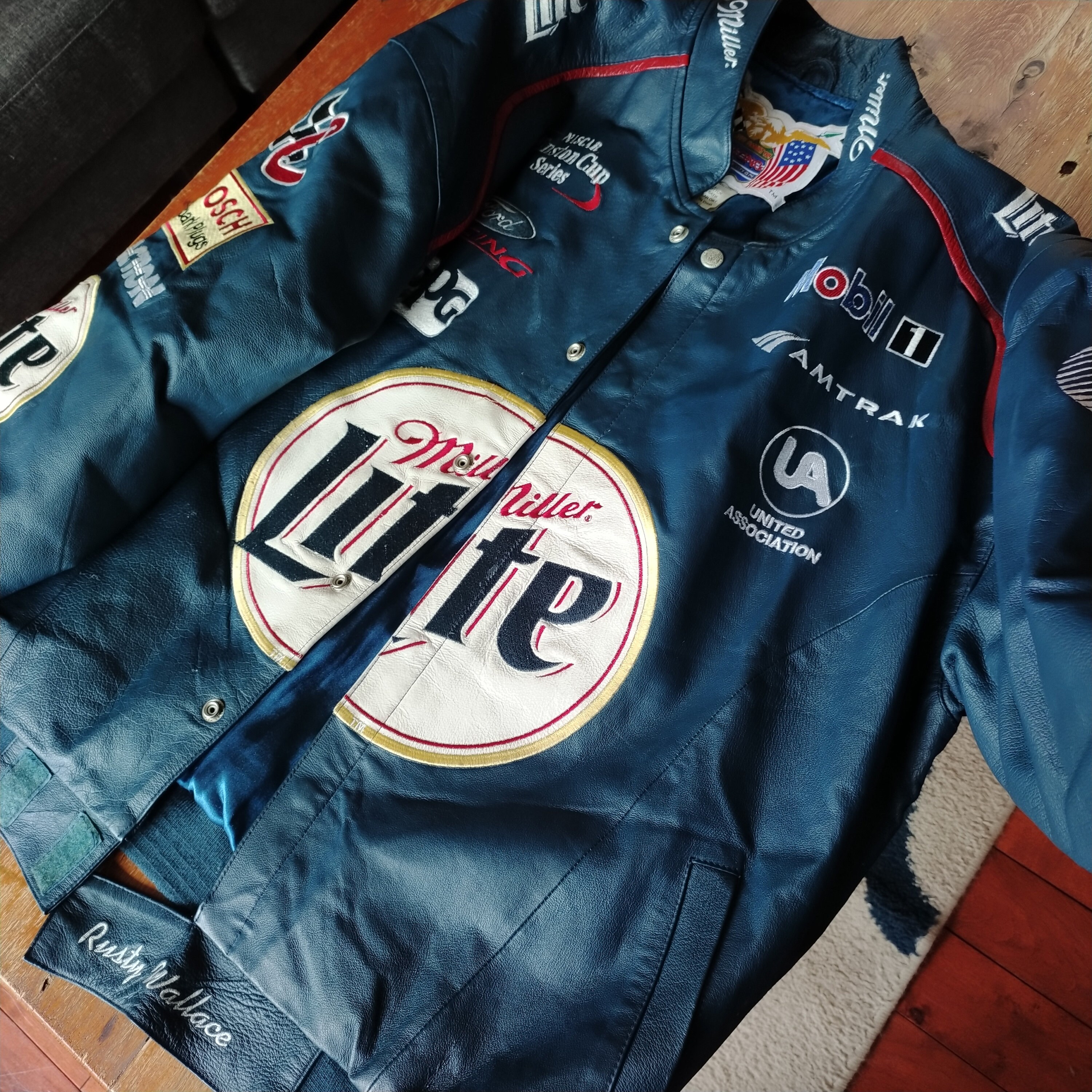 Jeff Hamilton Racing Jacket Blue Leather Jacket Biker Jacket Moto ...