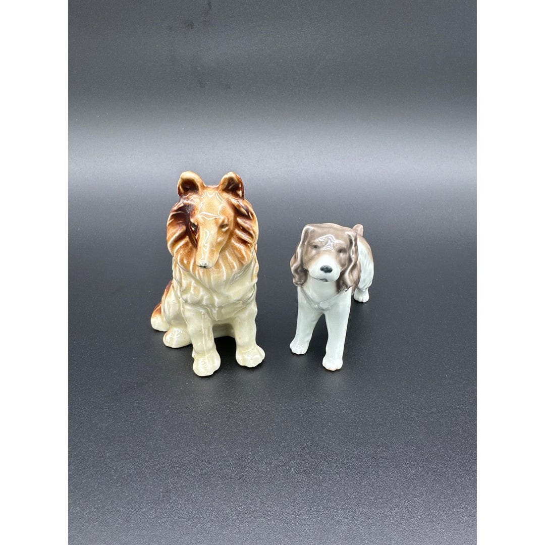 Occupied Japan Porcelain Dog Figurines Set of 2 Collie & Spaniel Mid ...