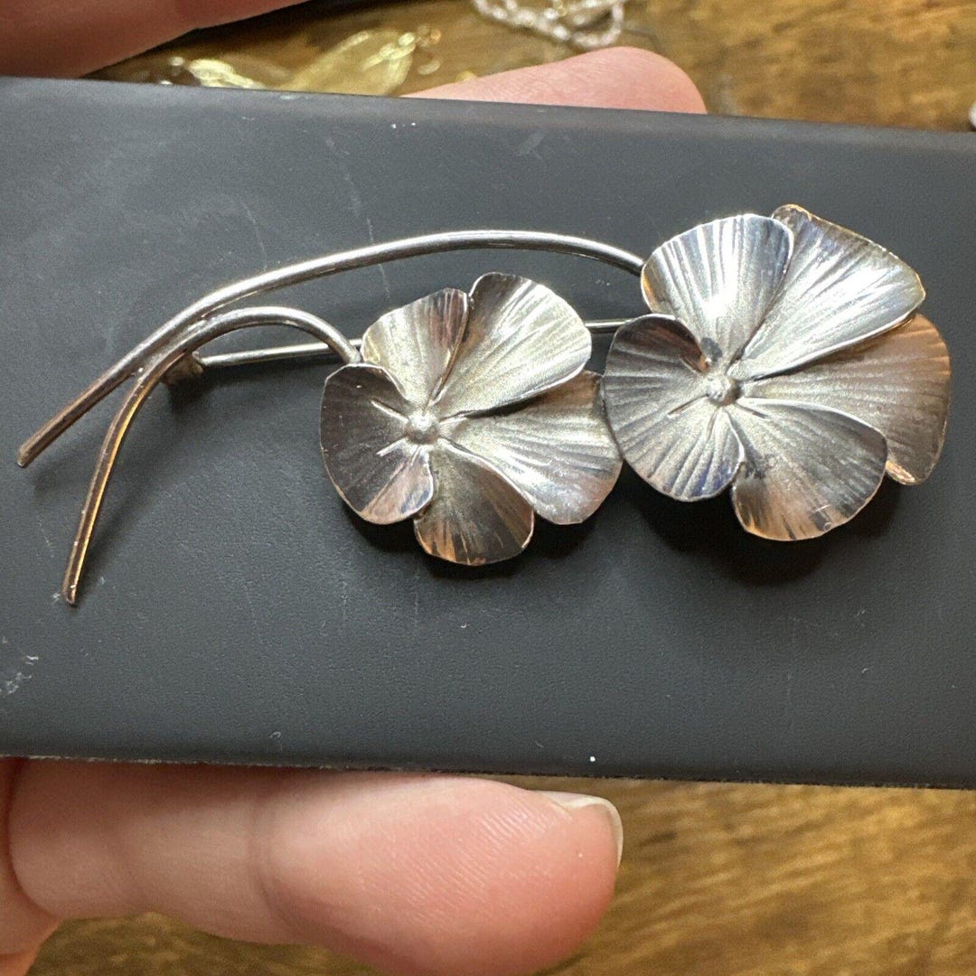 Sterling Silver Stuart Nye Pansy Flower Brooch Estate 925 Designer - Etsy
