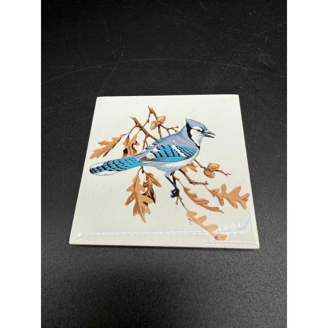 Vintage Blue Jay Bird Ceramic Wall Tile Small Home Decor Accent 3″ Oak ...
