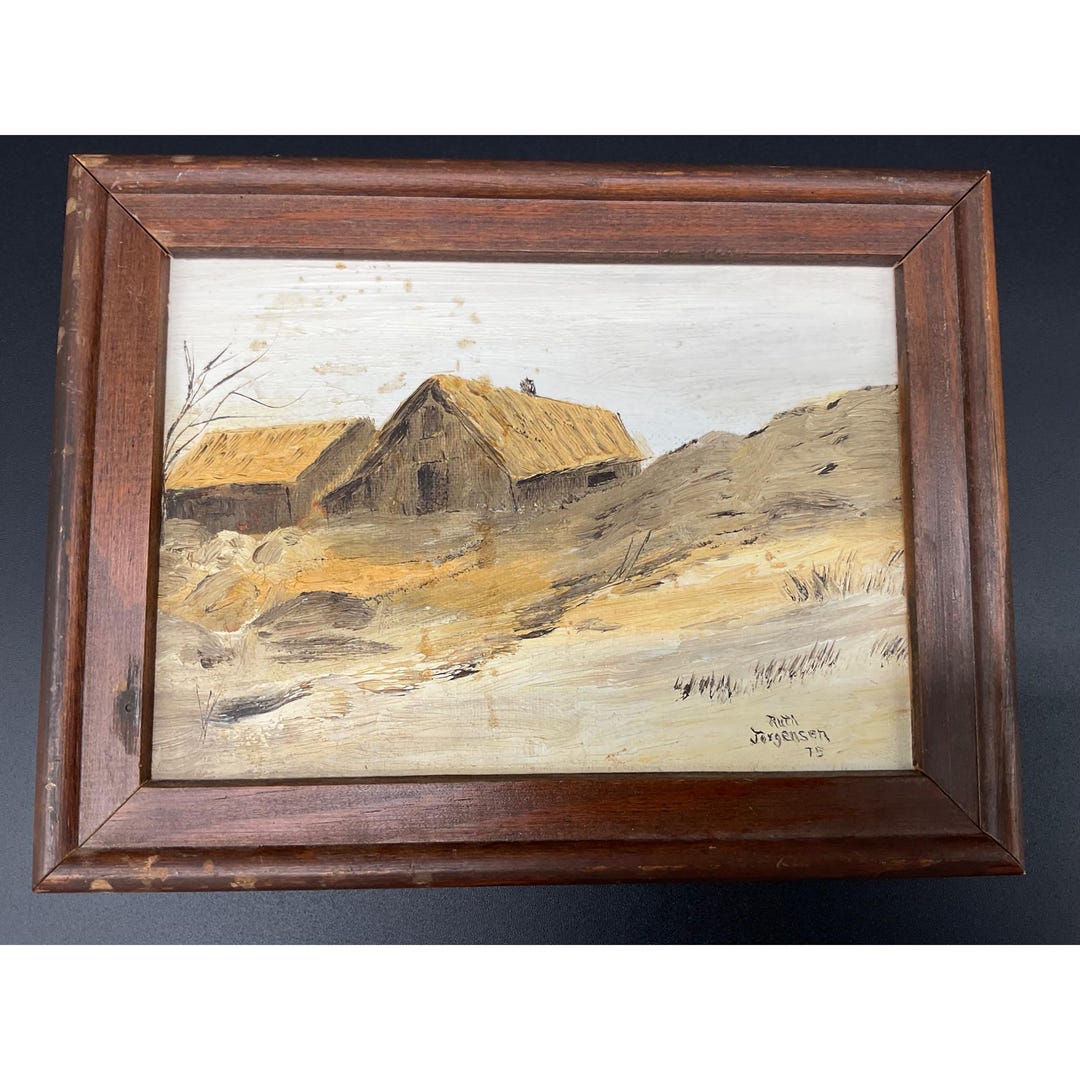 1975 Rustic Barn Landscape Oil Painting With Wooden Frame Signed Ruth ...