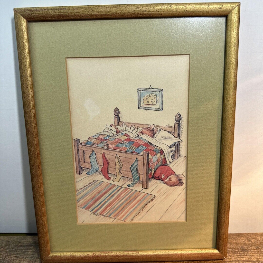 Vintage Wallace Tripp Anthropomorphic Framed Print Christmas Sleeping ...