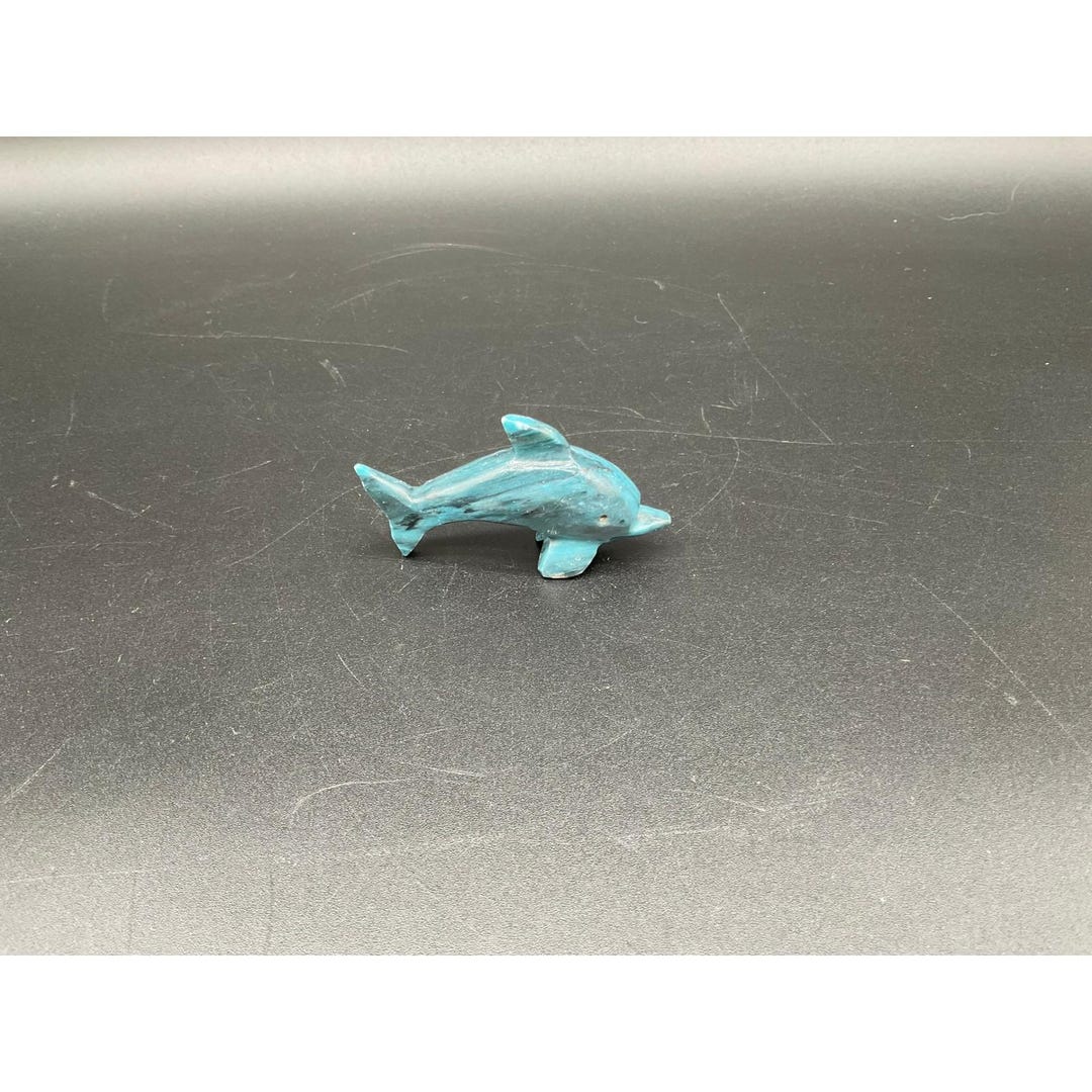 Carved Blue Stone Dolphin Figurine Polished Gloss Finish Souvenir Style ...