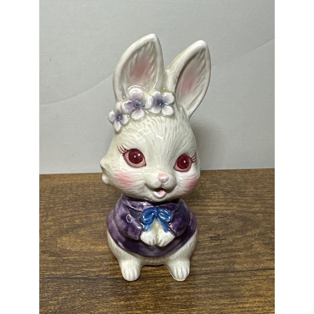 Rare Vintage Lefton Bunny Rabbit Suit Spring Flowers 1989 Japan ...