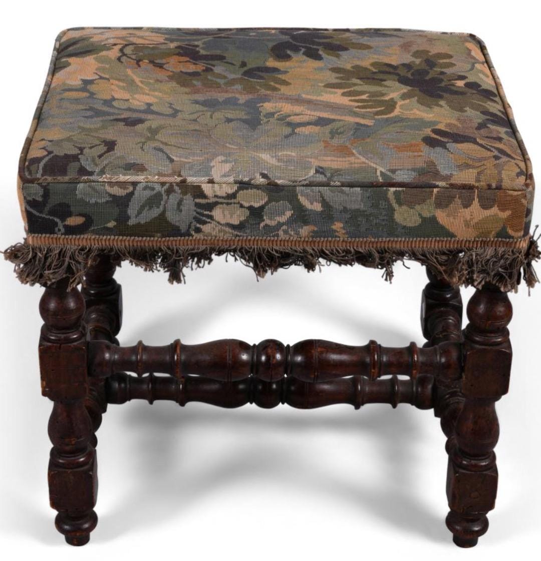 Antique English Beechwood Footstool or Bench With Tapestry Upholstery ...