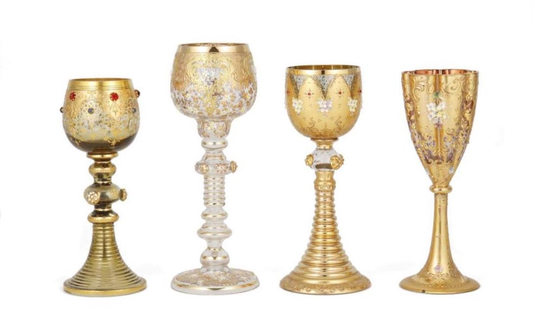 Set of Hand Decorated Gilt Glass Goblets - Etsy