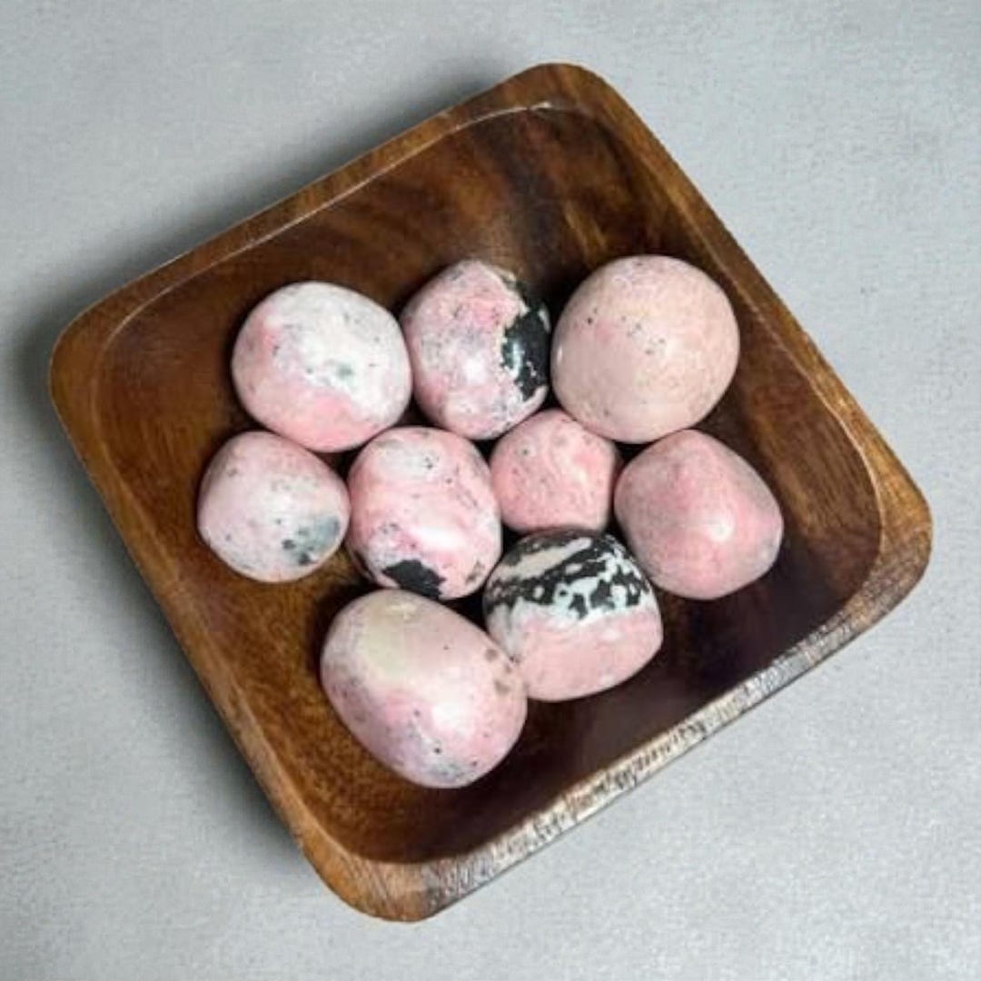 Bubblegum Rhodonite Tumbles – Set of 5 (1 Inch Each), Pink & Black ...