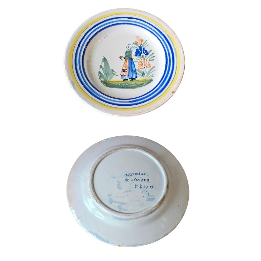 Antique Henriot Quimper Plate - Bretonne Female Figure C.1900-1920 HB ...