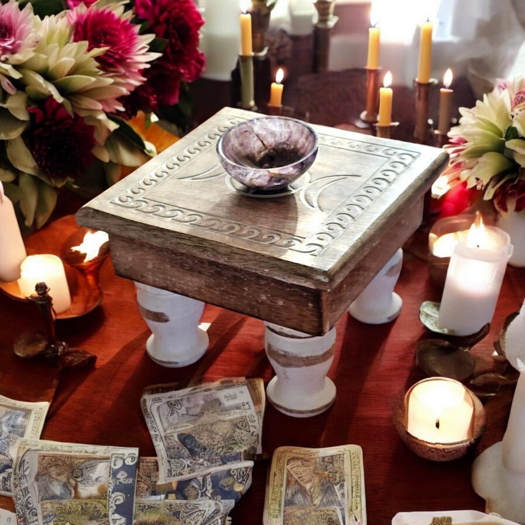Goddess Moon Altar Table Solid Wood Tarot Reading Table 6x6x4 Inch Moon ...