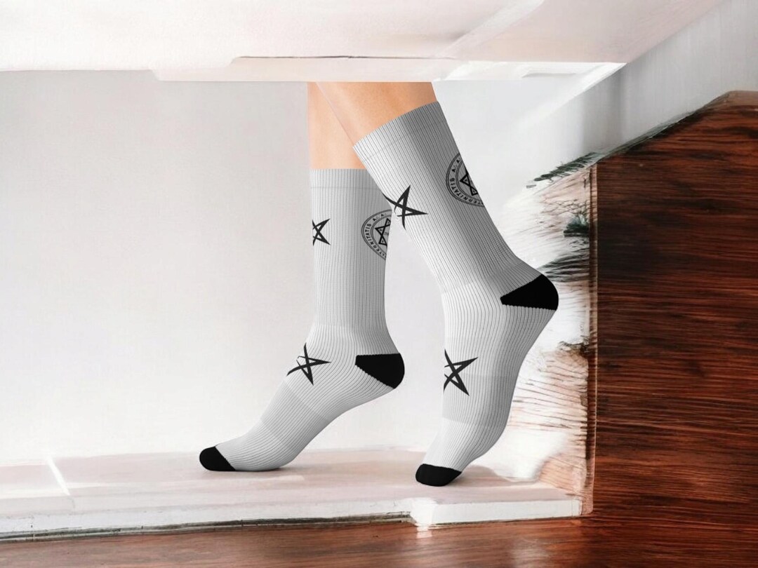 Thelema Crowley Sigil Sublimation Socks Occult Witchcraft Ritual Magic Symbol Footwear, Black ...