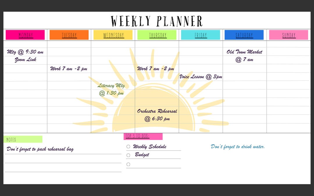 Colorful Sunny Undated Weekly Planner - Etsy