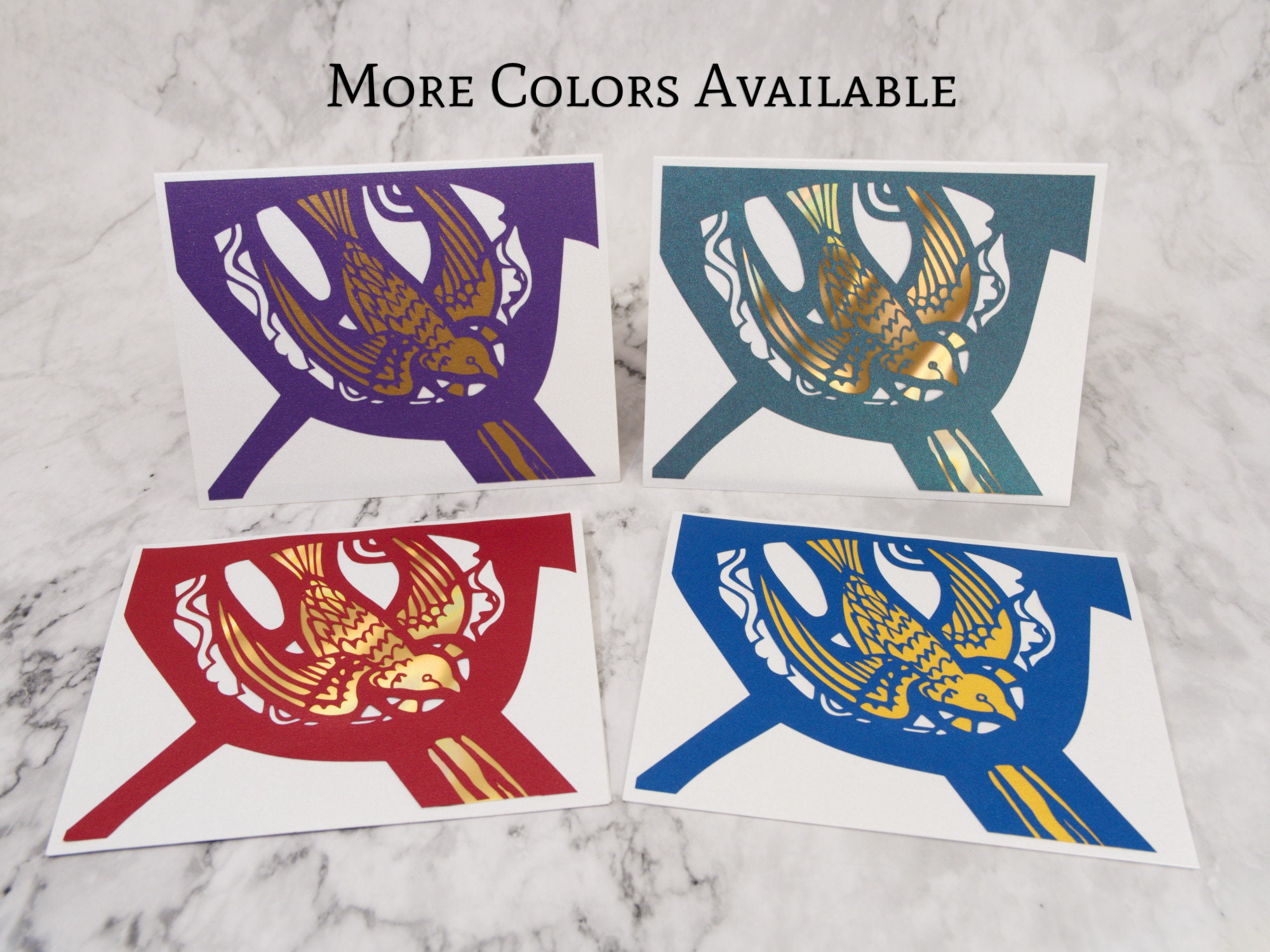 Dove Papercut Card - Custom Message or Blank. Red and Holographic Gold ...