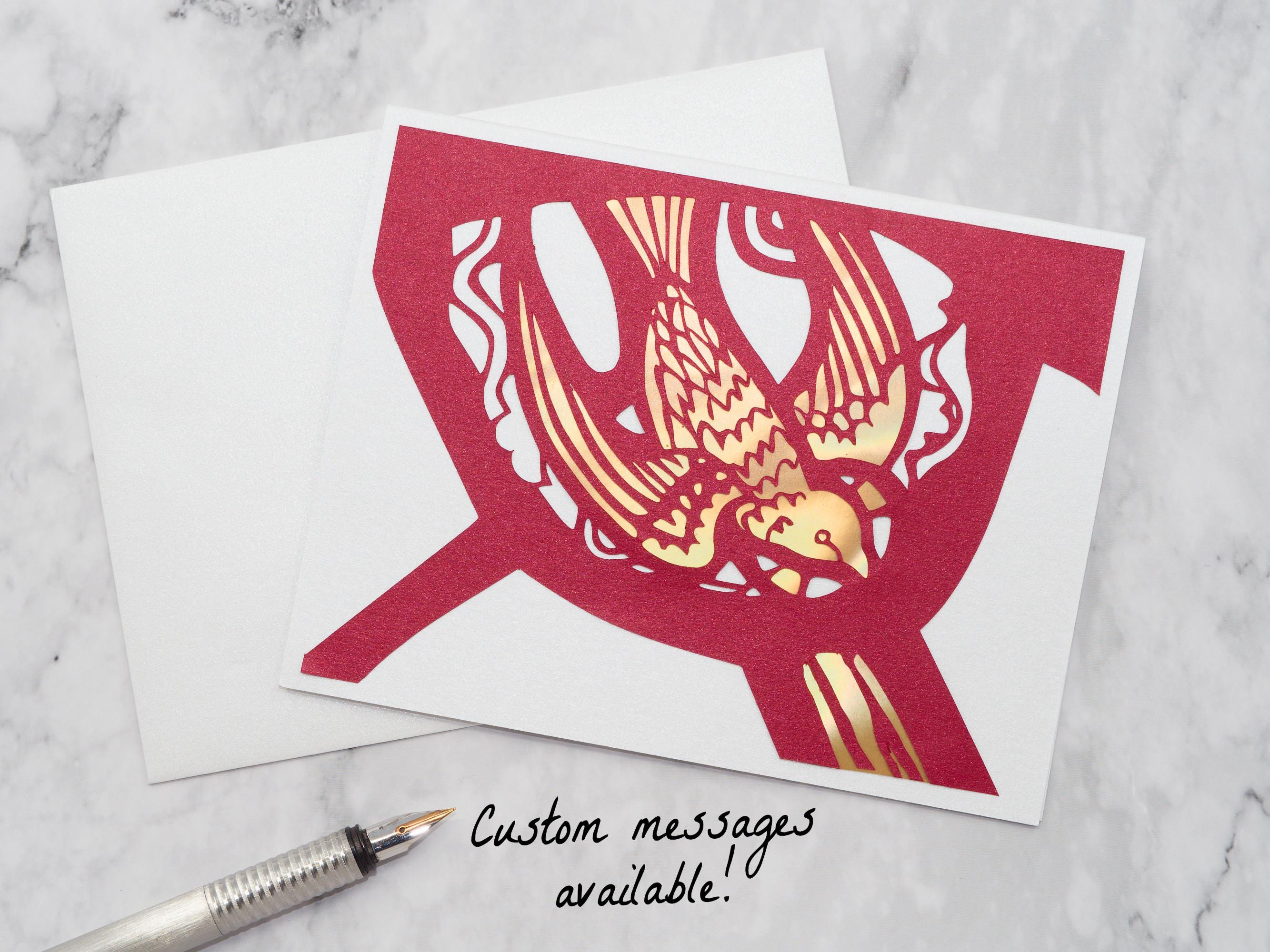 Dove Papercut Card - Custom Message or Blank. Red and Holographic Gold ...