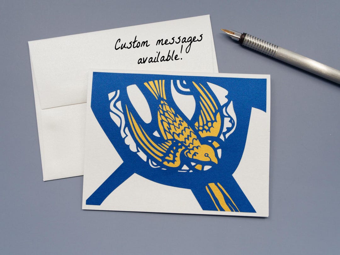 Dove Papercut Card - Custom Message or Blank. Blue and Gold Metallic ...