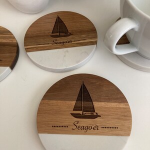 Personalized Marble Wood Coasters, Custom Coaster Set, Wedding Coaster ...