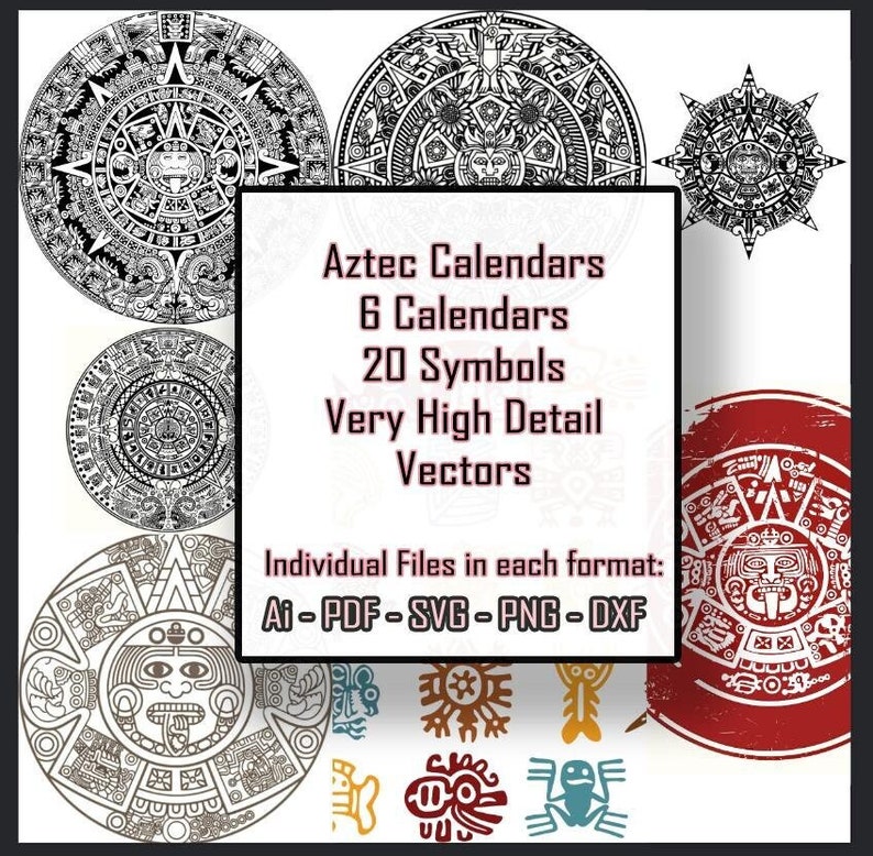 Aztec Calendar Vector Pack: Intricate Mayan Symbols (digital Download ...