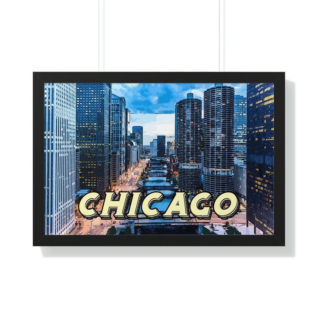 Chicago Skyline Graphic Design Framed Wall Art, Chicago Graphic Design ...
