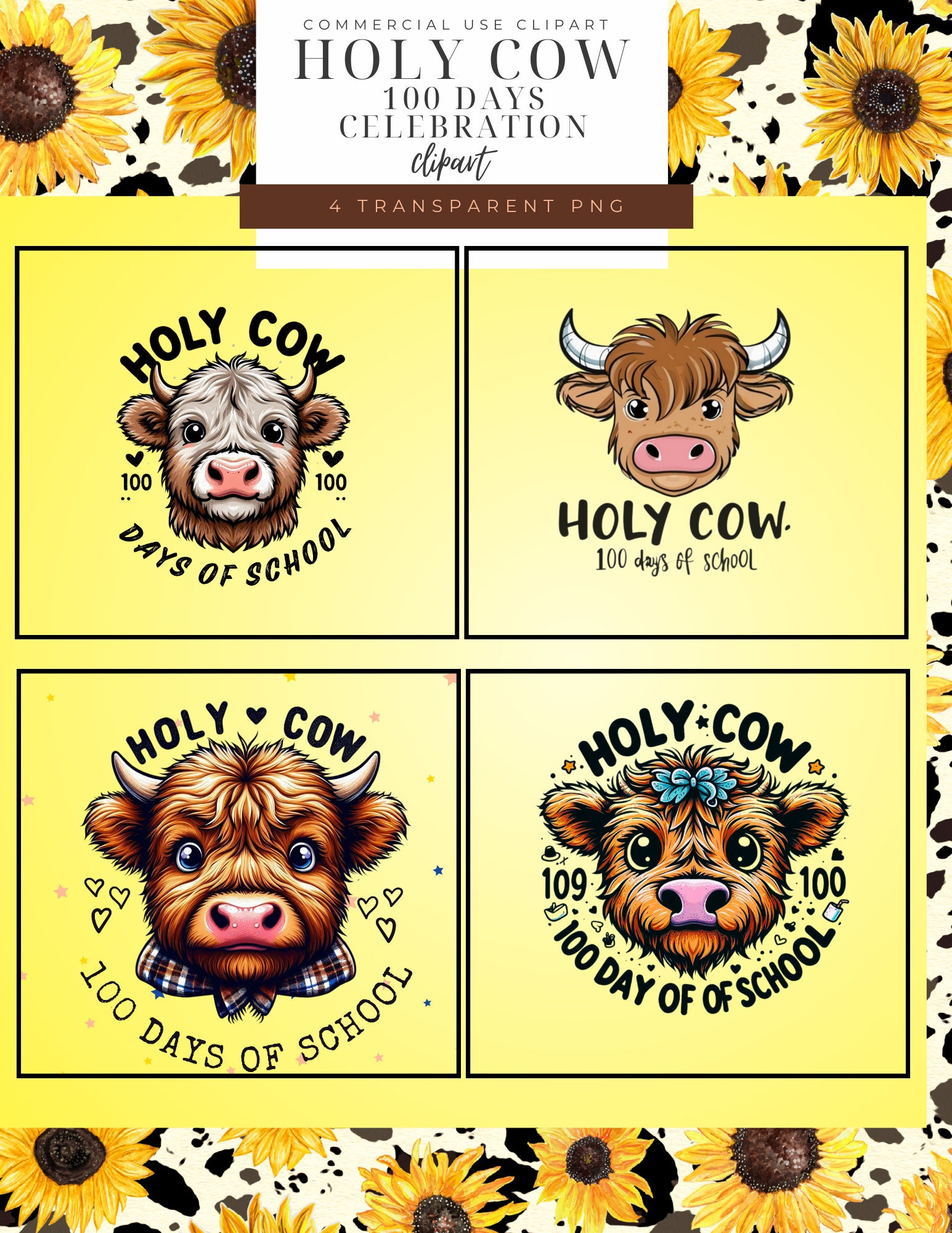 100 Days of School, Holy Cow PNG Clipart for T-shirts, Stickers ...