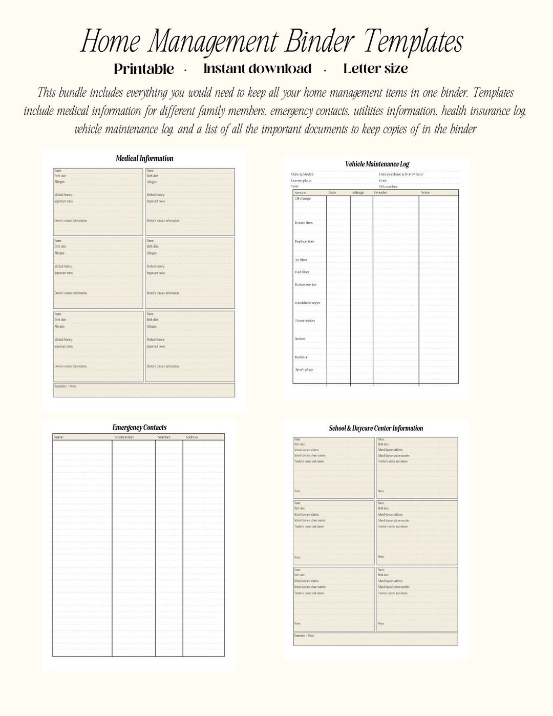 Printable Life Planner, Home Management Templates, Instant Download ...