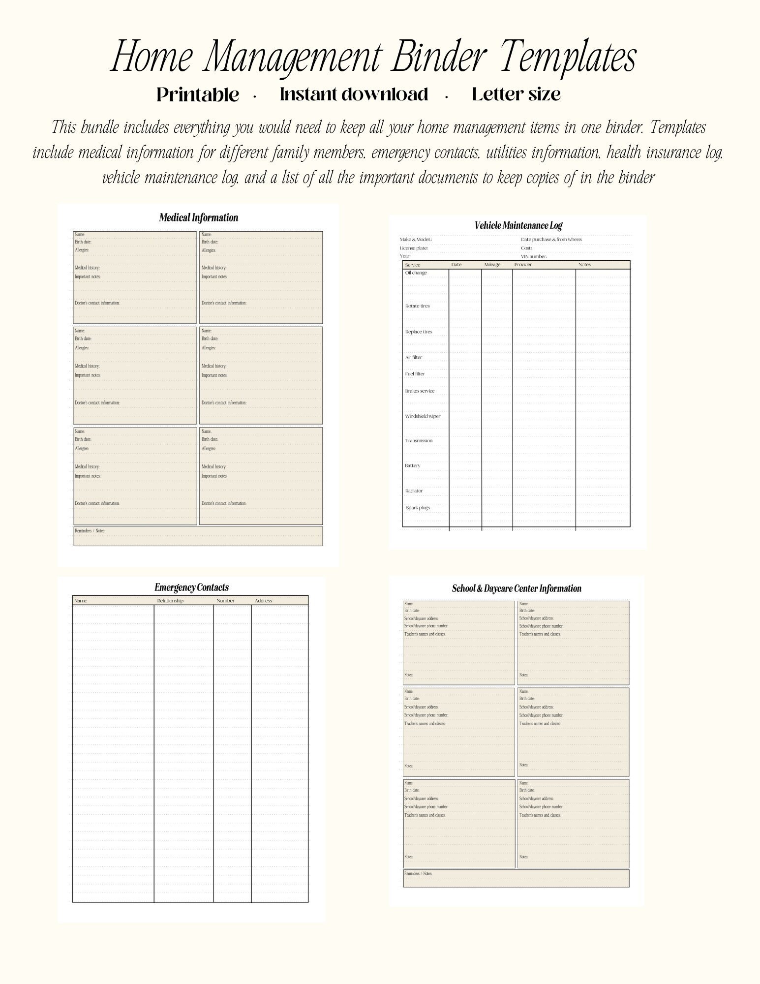 Home Management Notebook Templates
