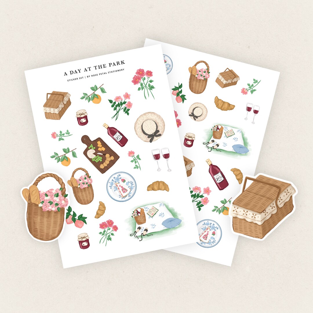 Picnic Stickers 2 Sheets, Aesthetic Stickers, Bullet Journal Stickers ...