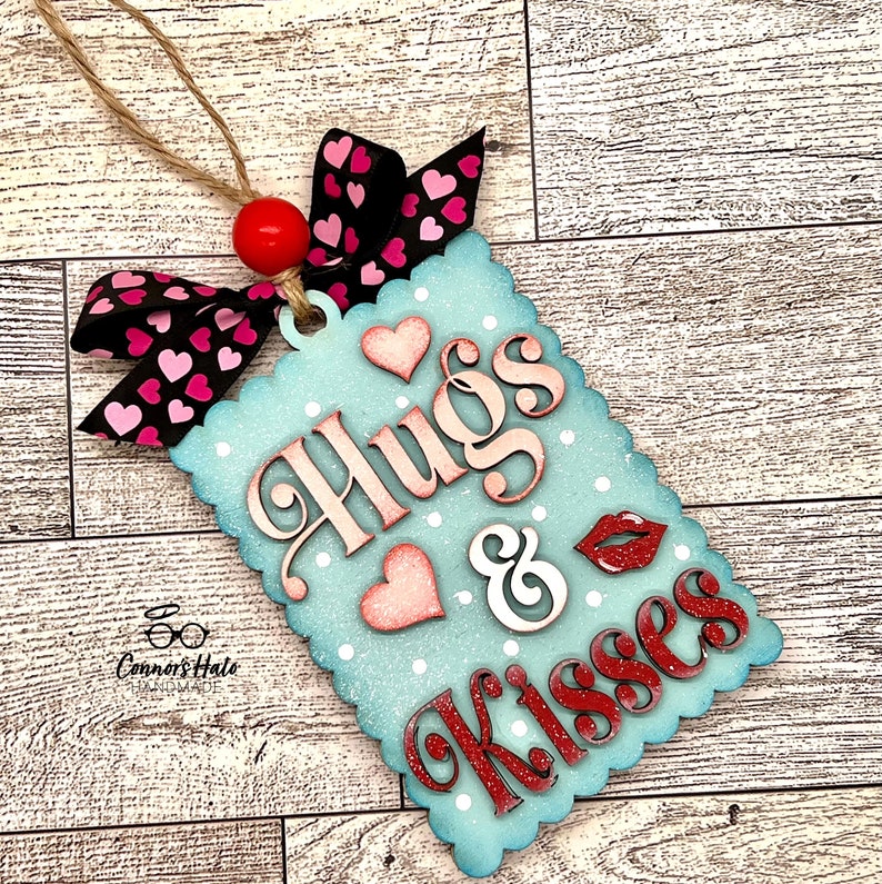 Hugs & Kisses Valentines Day Hand Painted Gift Tag, Whimsical Gift Card ...