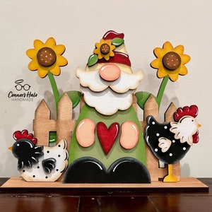 Chicken Farm Gnome Shelf Sitter, Hand Painted Home Decor, Farmhouse ...