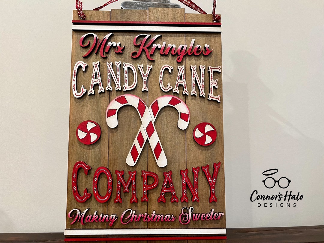 Kris Kringle Candy Cane Company Sign Handpainted Door Hanger, Christmas ...