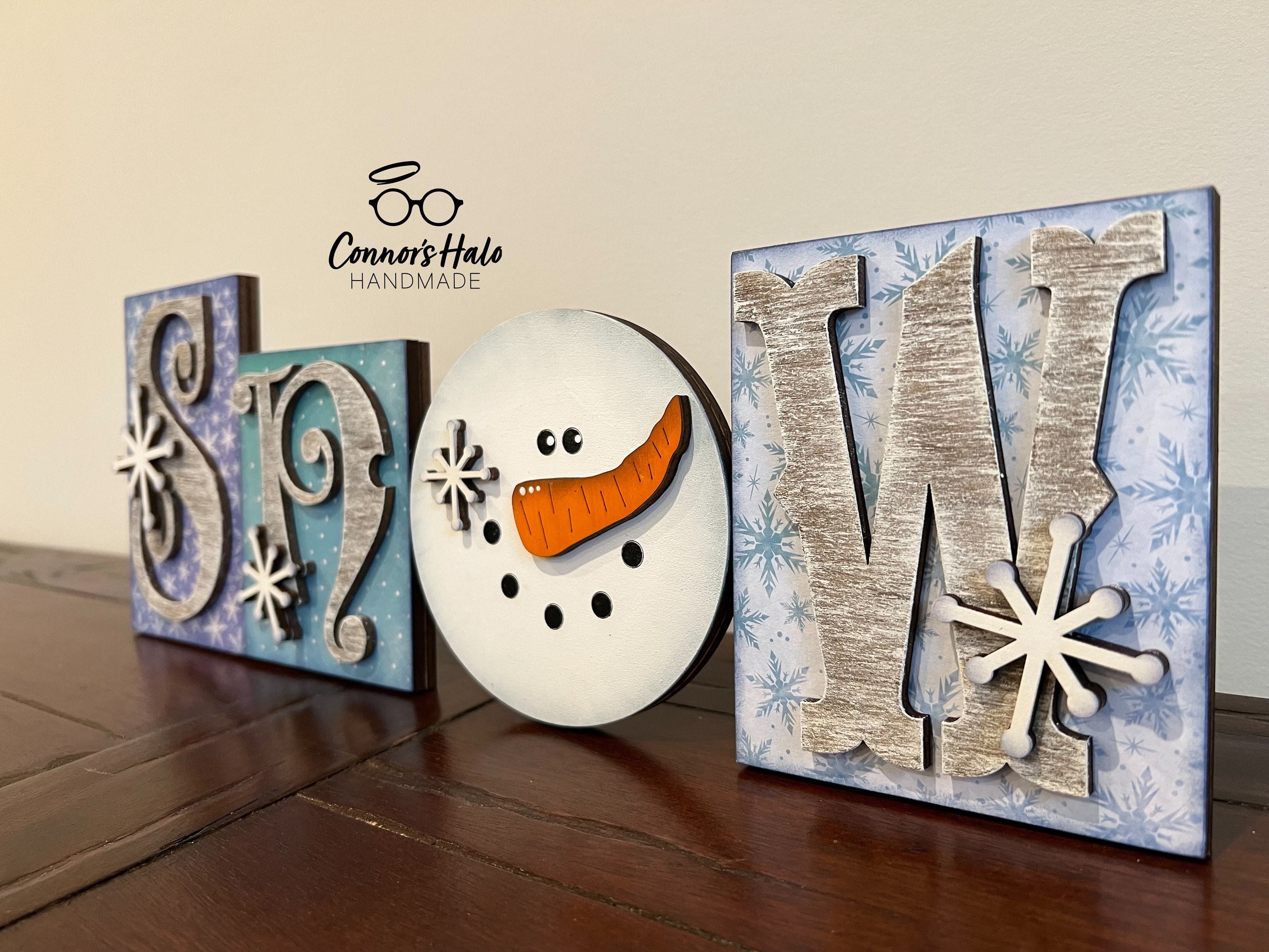 Snowman Snow Wood Word Blocks, Whimsical Shelf Sitter 16x6, Christmas ...