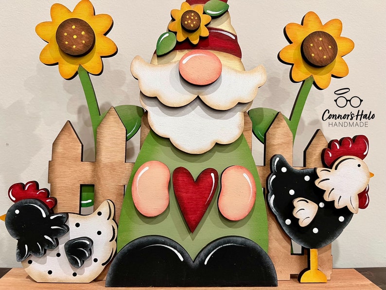 Chicken Farm Gnome Shelf Sitter, Hand Painted Home Decor, Farmhouse ...