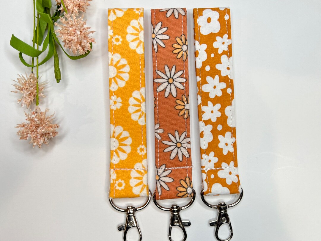 Groovy/retro/floral/hippie Pattern, Orange/rust Colored Key Fob ...