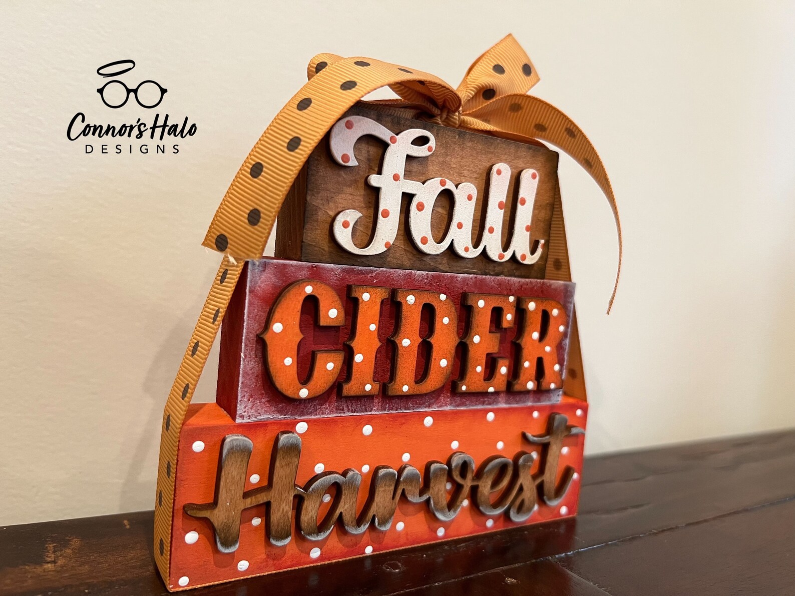 Fall Cider Harvest Wood Block Word Stack Shelf Sitter, 5x5”, Autumn ...