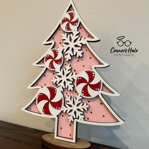 Pink Peppermint Candy Wood Christmas Tree Shelf Sitter, 10x8, Hand ...