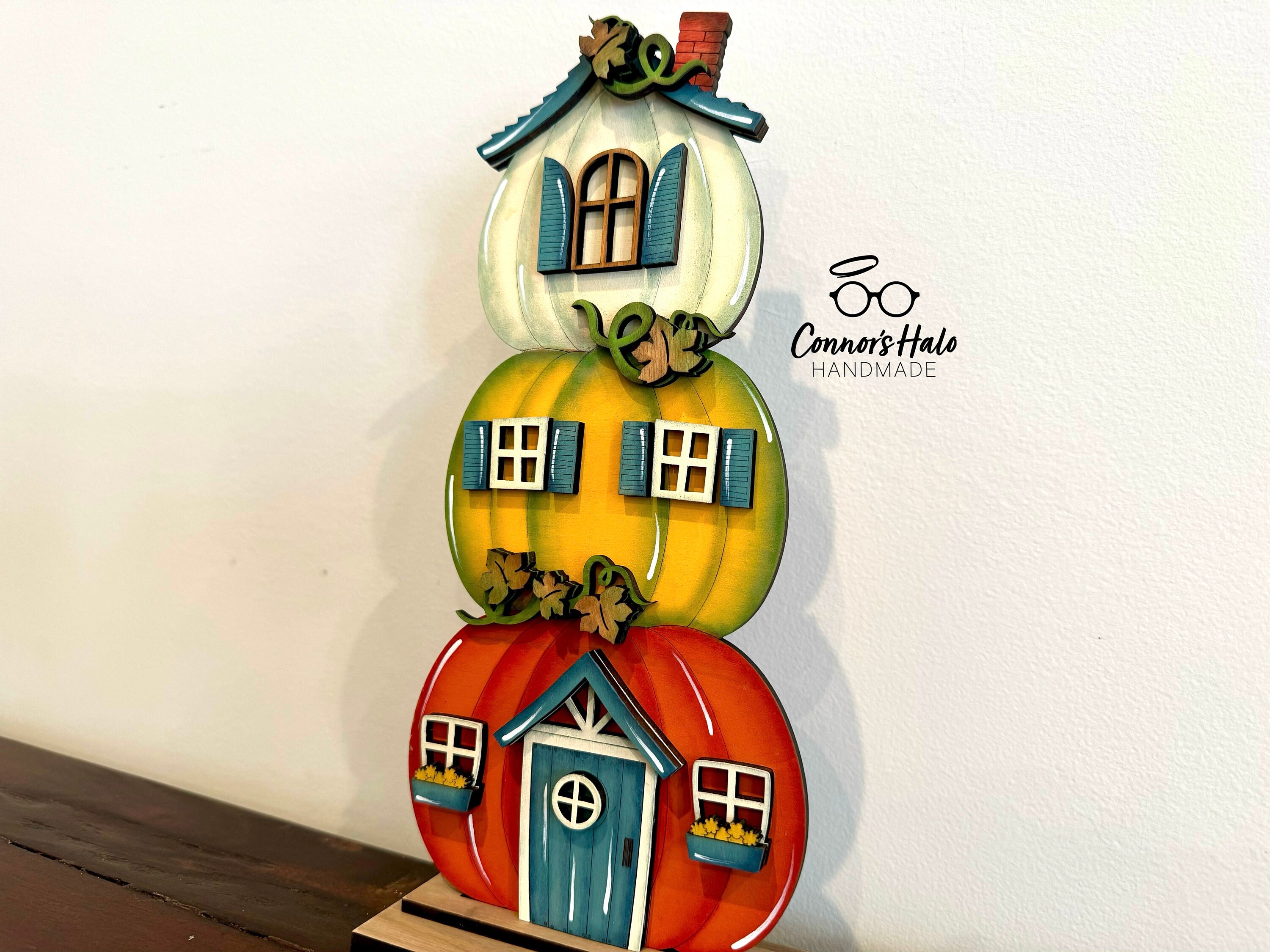 Hand Painted Fall Pumpkin House Shelf Sitter Home Decor, Whimsical ...