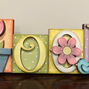 Bloom Hand Painted Wood Word Blocks, Whimsical Shelf Sitter 14.5”x5 ...