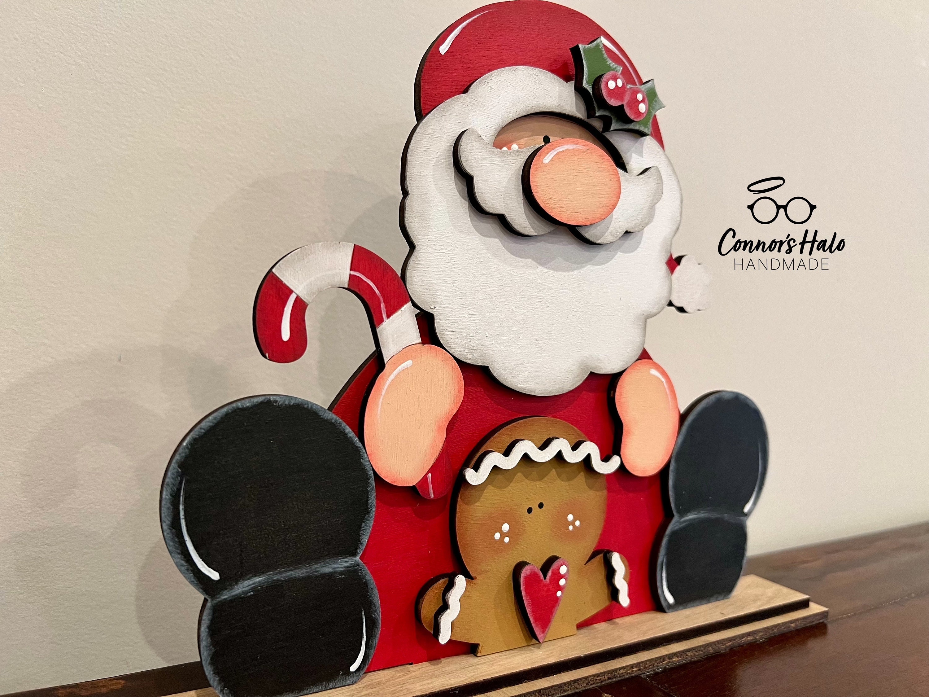 Hand Painted Sitting Santa Claus With Gingerbread Christmas Wood Shelf ...
