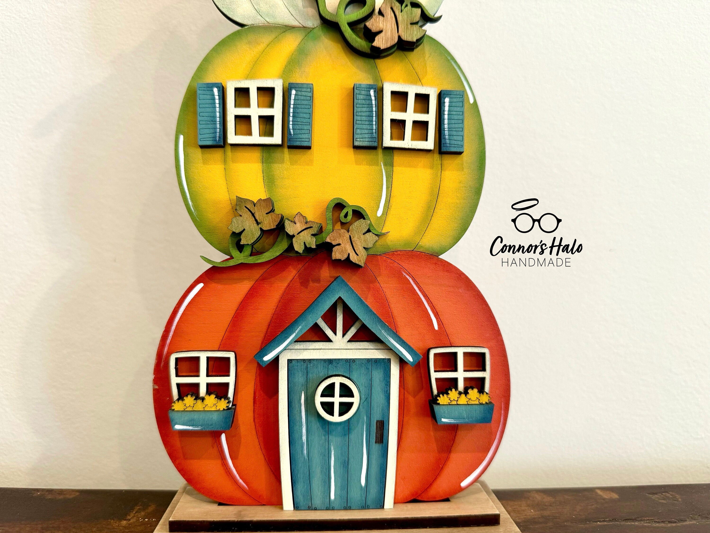 Hand Painted Fall Pumpkin House Shelf Sitter Home Decor, Whimsical ...