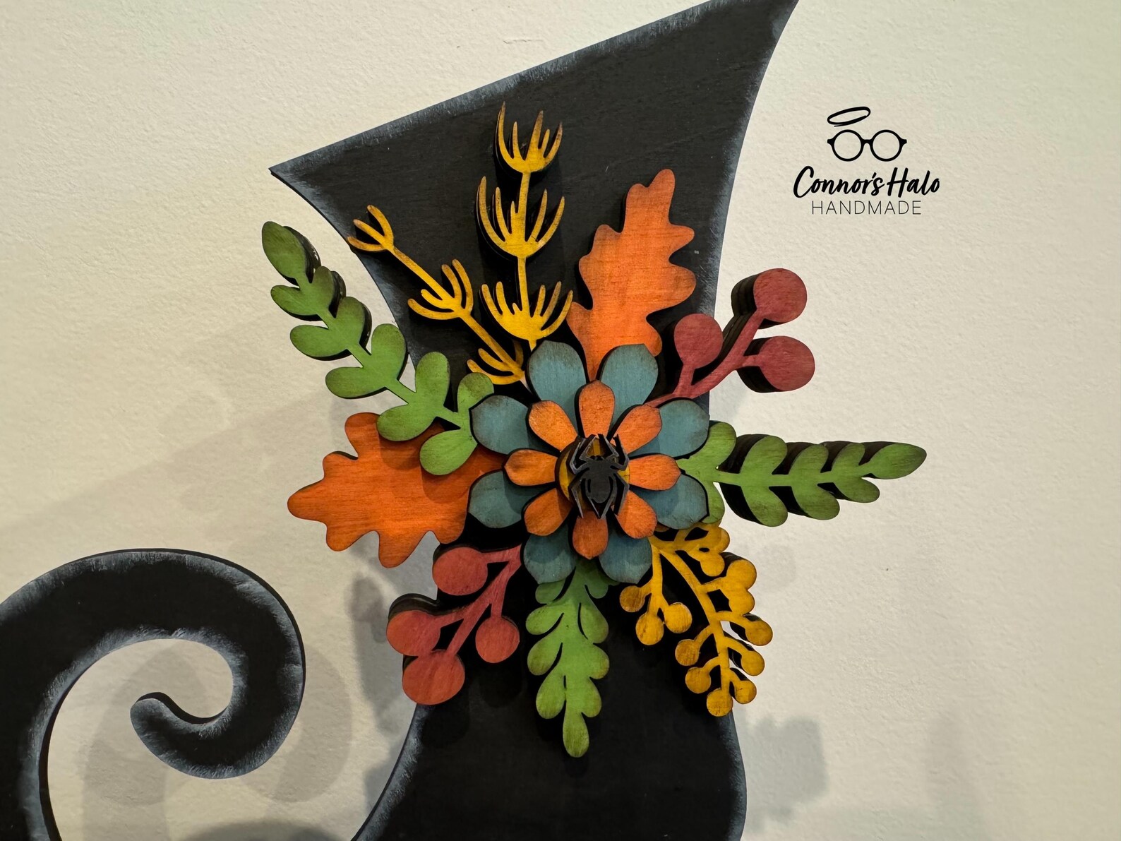Hand Painted Halloween Witch Boot With Florals, Rustic Tabletop Home ...