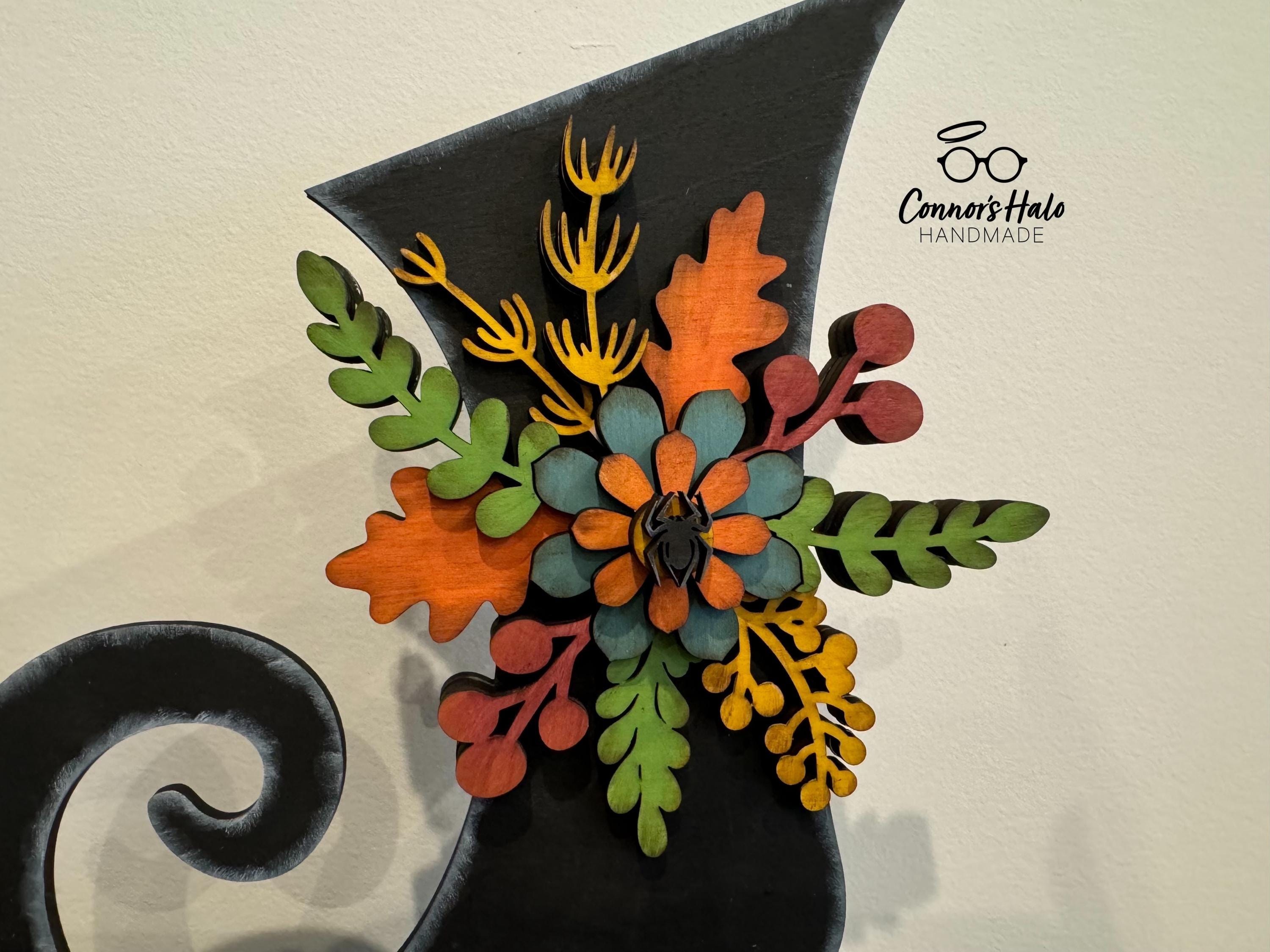 Hand Painted Halloween Witch Boot With Florals, Rustic Tabletop Home ...