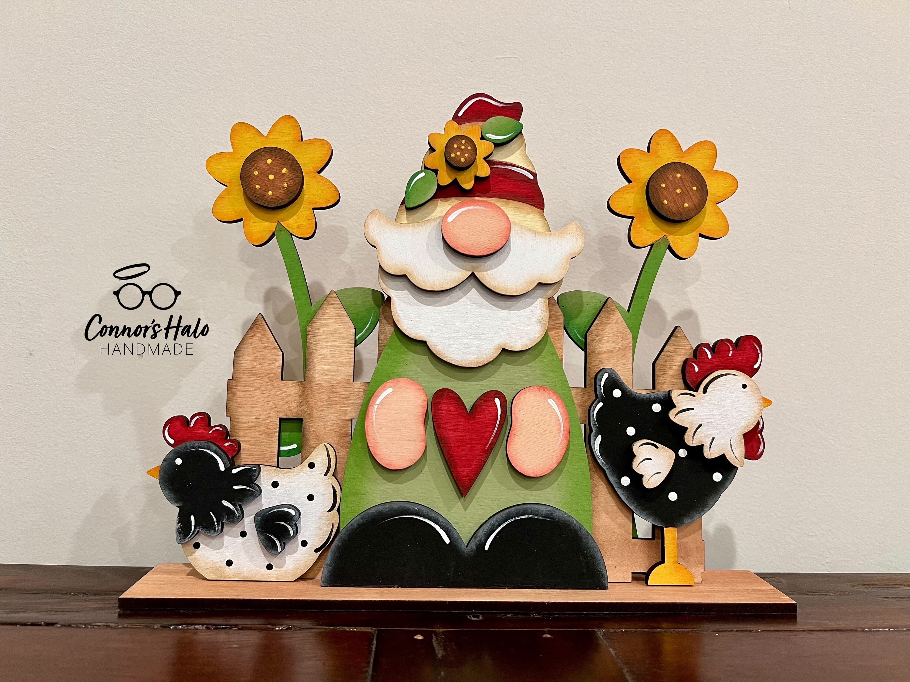 Chicken Farm Gnome Shelf Sitter, Hand Painted Home Decor, Farmhouse ...