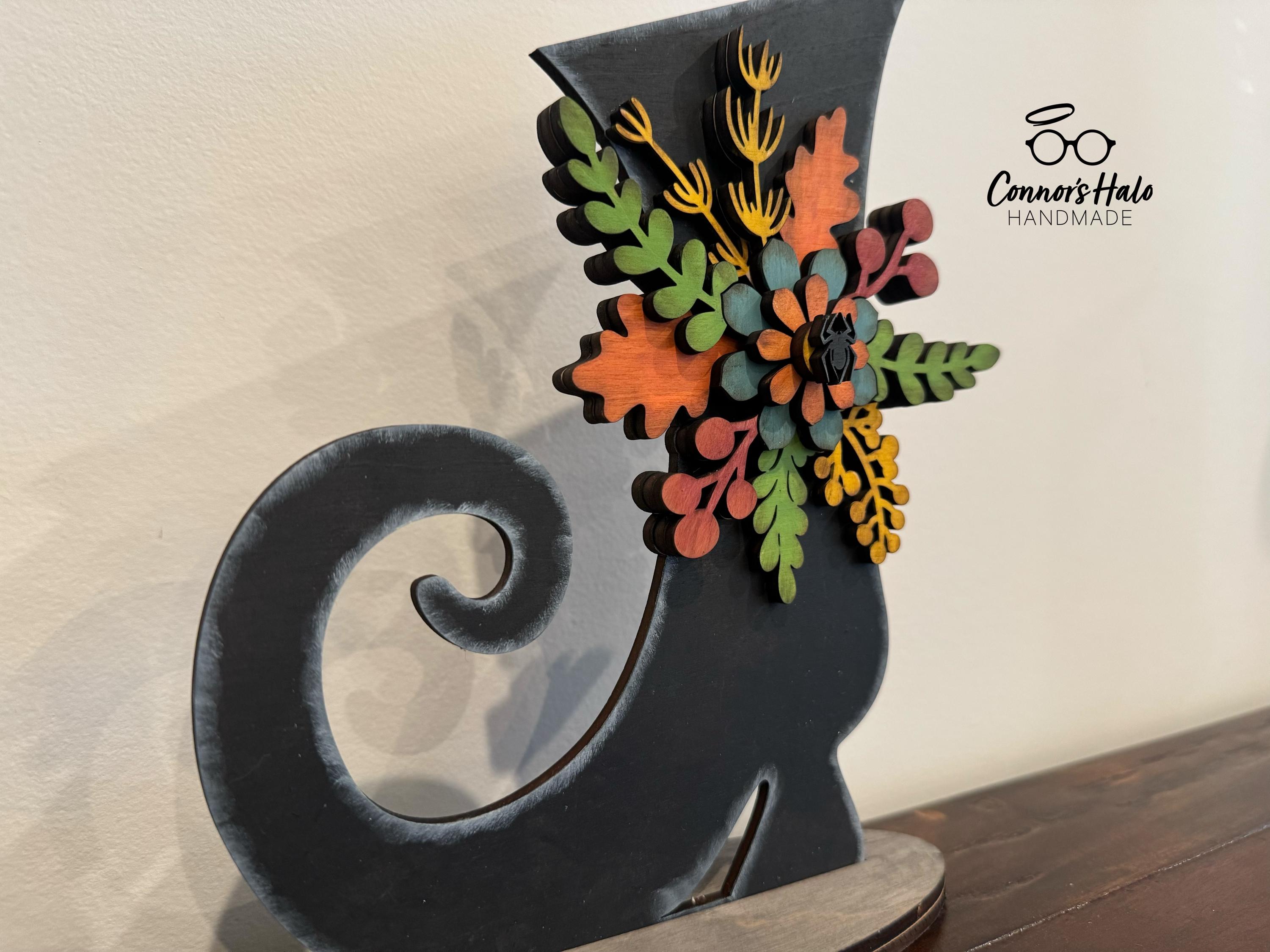 Hand Painted Halloween Witch Boot With Florals, Rustic Tabletop Home ...