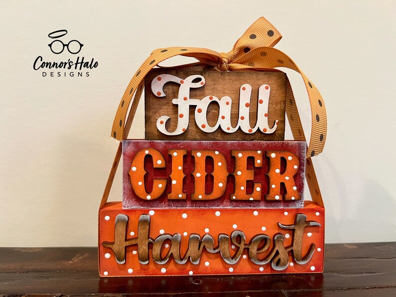 Fall Cider Harvest Wood Block Word Stack Shelf Sitter, 5x5”, Autumn ...